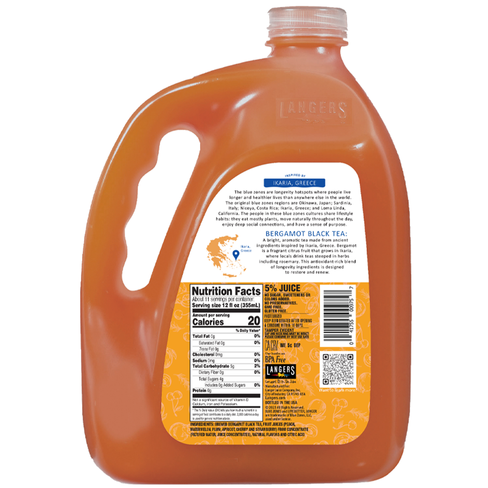 128oz Blue Zones Unsweetened Bergamot Black Tea – Langer Juice Company